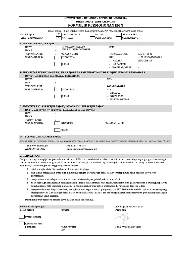 Formulir-Permohonan-EFIN NIKE | PDF