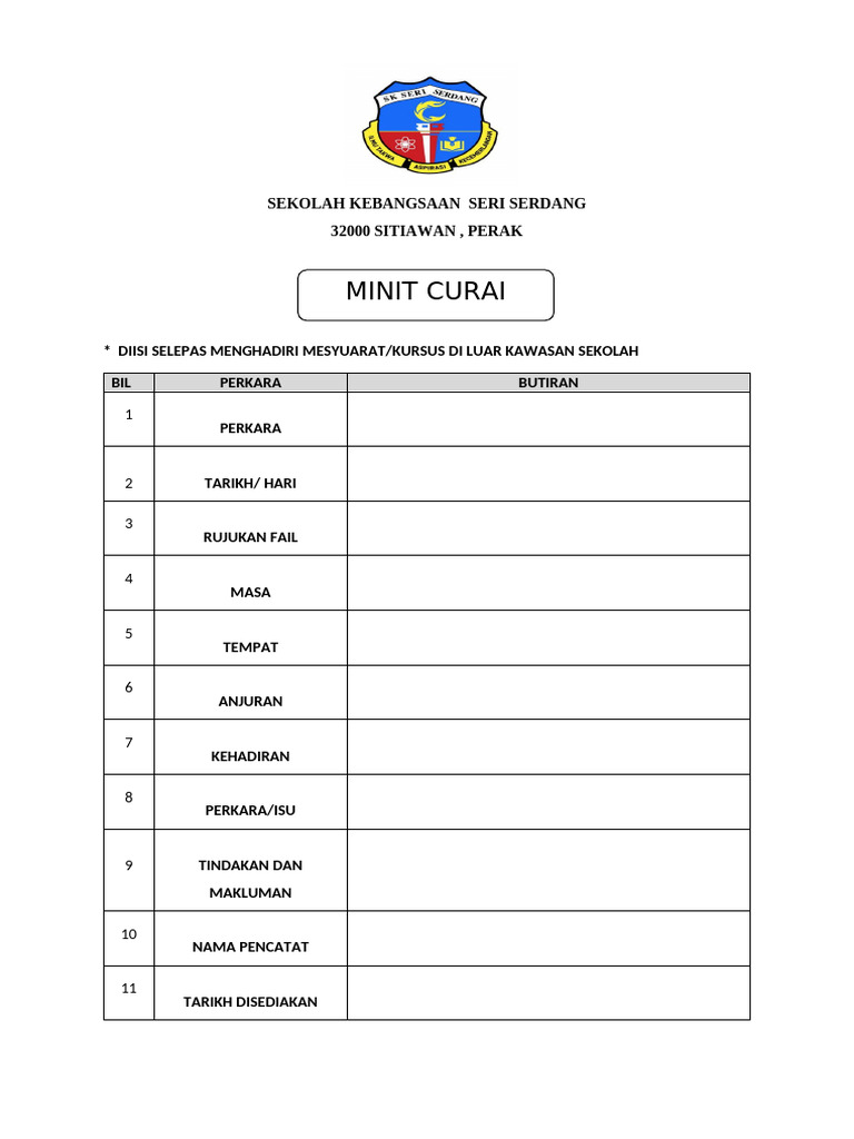 Tapak Minit Curai SESDA | PDF