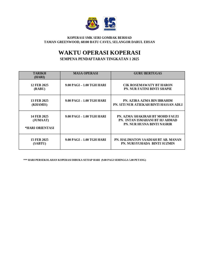 Waktu Operasi Orientasi | PDF