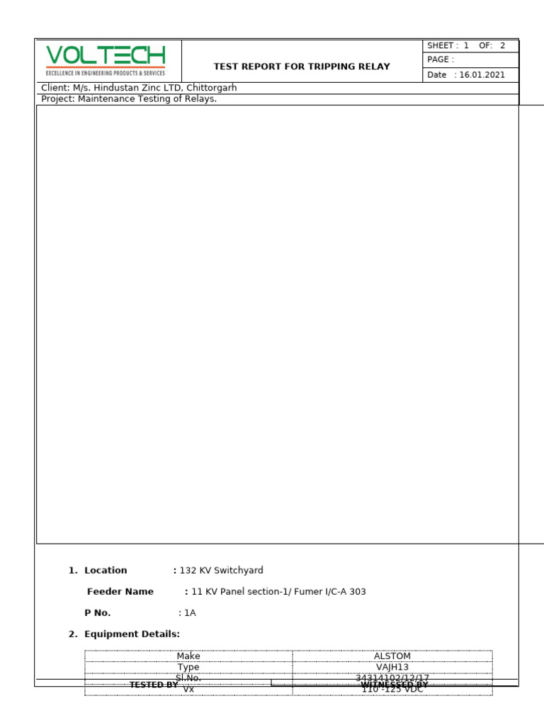 VAJH13 Tripping Relay Test Report | PDF