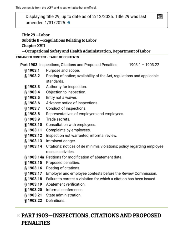 Title 29: OSHA Inspections and Citations | PDF | Employment ...