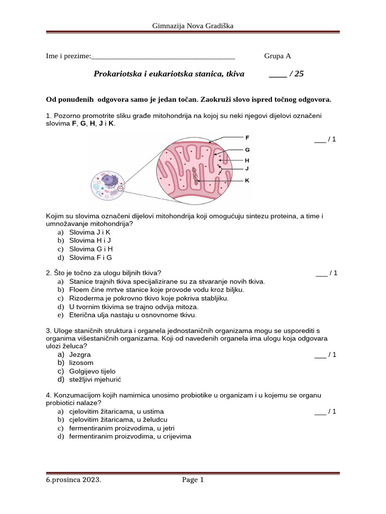Građa Prokariota I Eukariota, Tkiva - A | PDF
