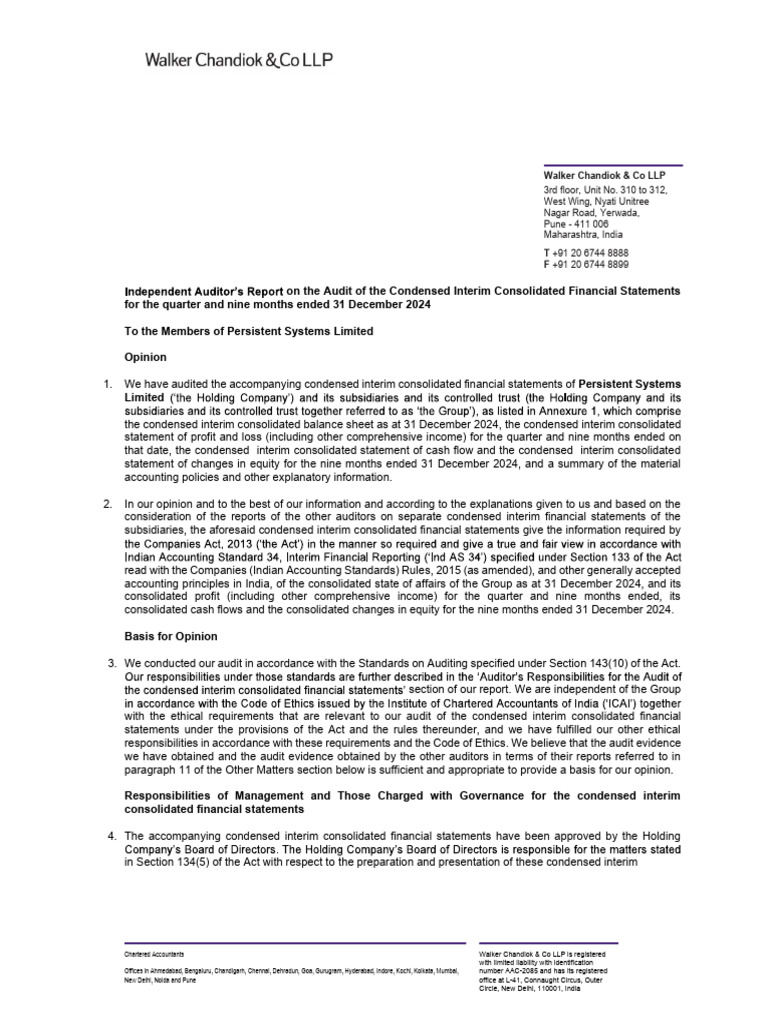 Consolidated Condensed Q3 FY25 | PDF | Audit | Going Concern