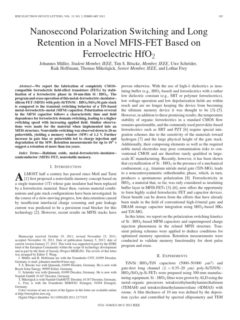 Nanosecond Polarization Switching and Long Retention in a Novel MFIS ... Nanosecond Polarization Switching and Long Retention in a Novel MFIS ...