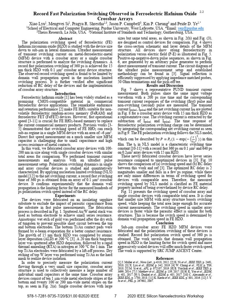 Record Fast Polarization Switching Observed in Ferroelectric Hafnium ...
