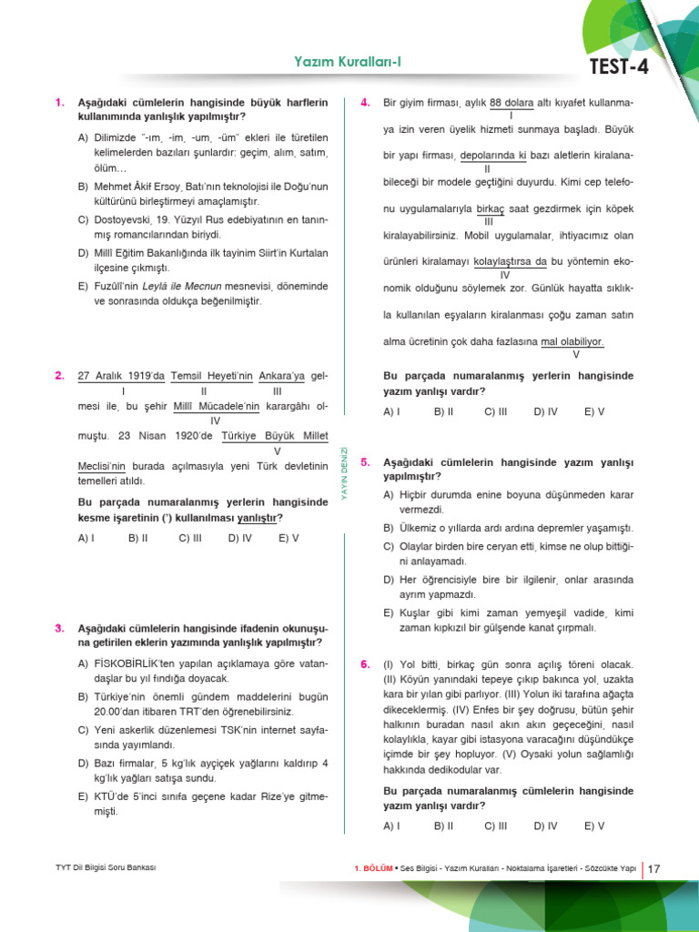Tyt Di̇l Bi̇lgi̇si̇ Soru Bankasi 2024 - Yayindeni̇zi̇_ornek | PDF