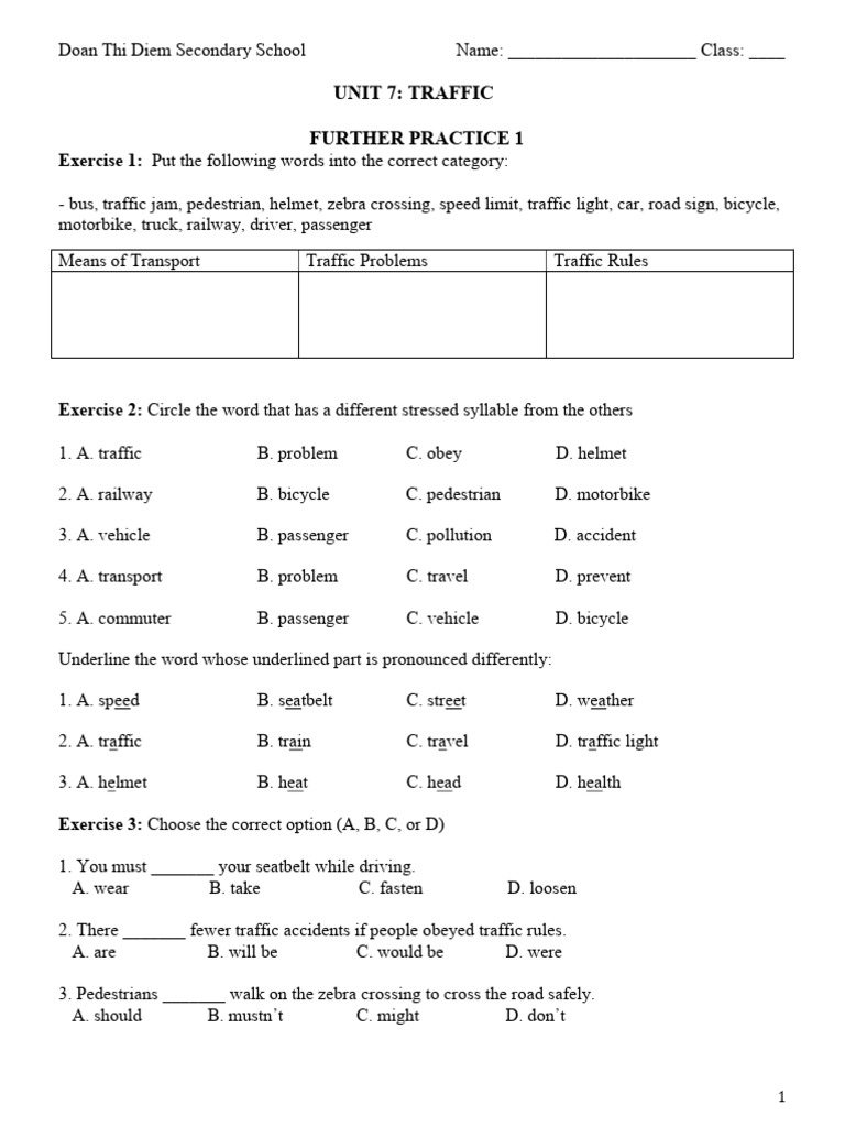 G7-U7-Further Practice 1 | PDF | Traffic | Traffic Collision