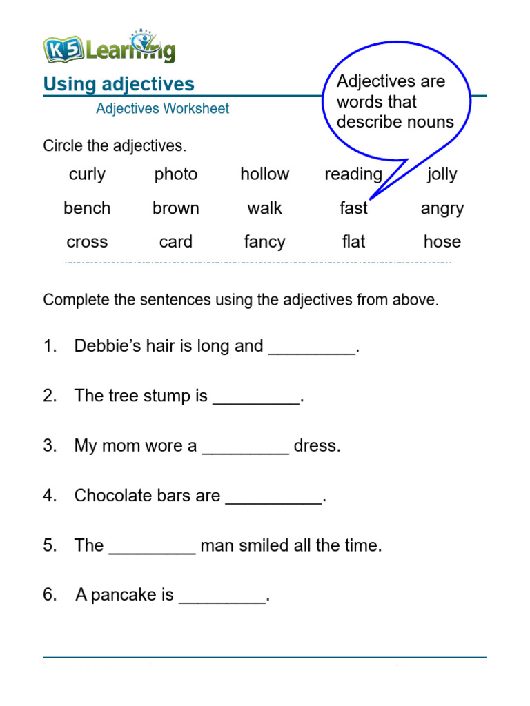 Grammar Worksheet Grade 1 Adjectives Sentences 1 | PDF