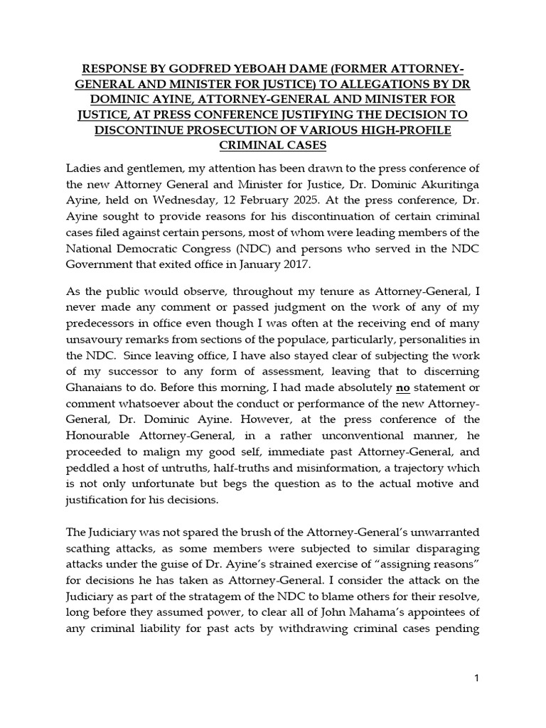 Yeboah Dame's Response to Ayine's Allegations | PDF | Attorney General ...