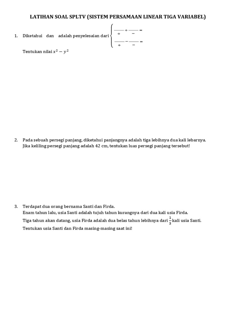 Latihan Soal SPLTV Tiga Variabel | PDF