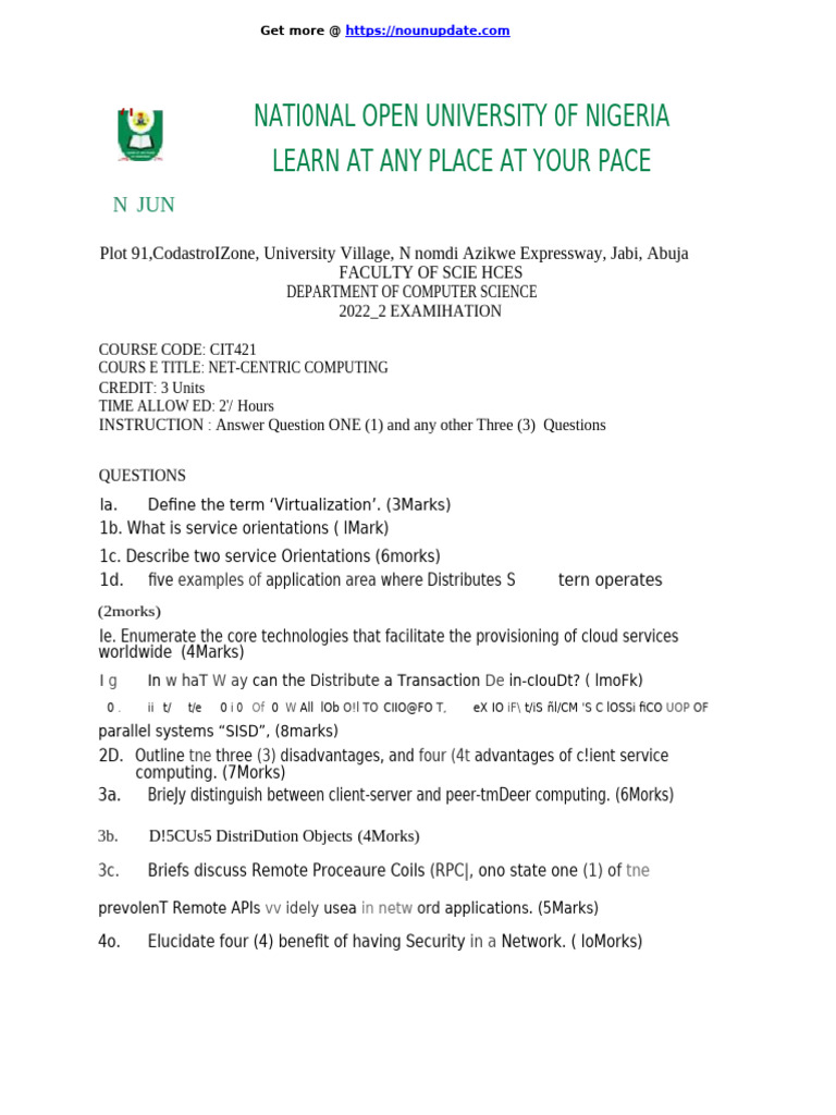 NET-Centric Computing Exam Questions | PDF