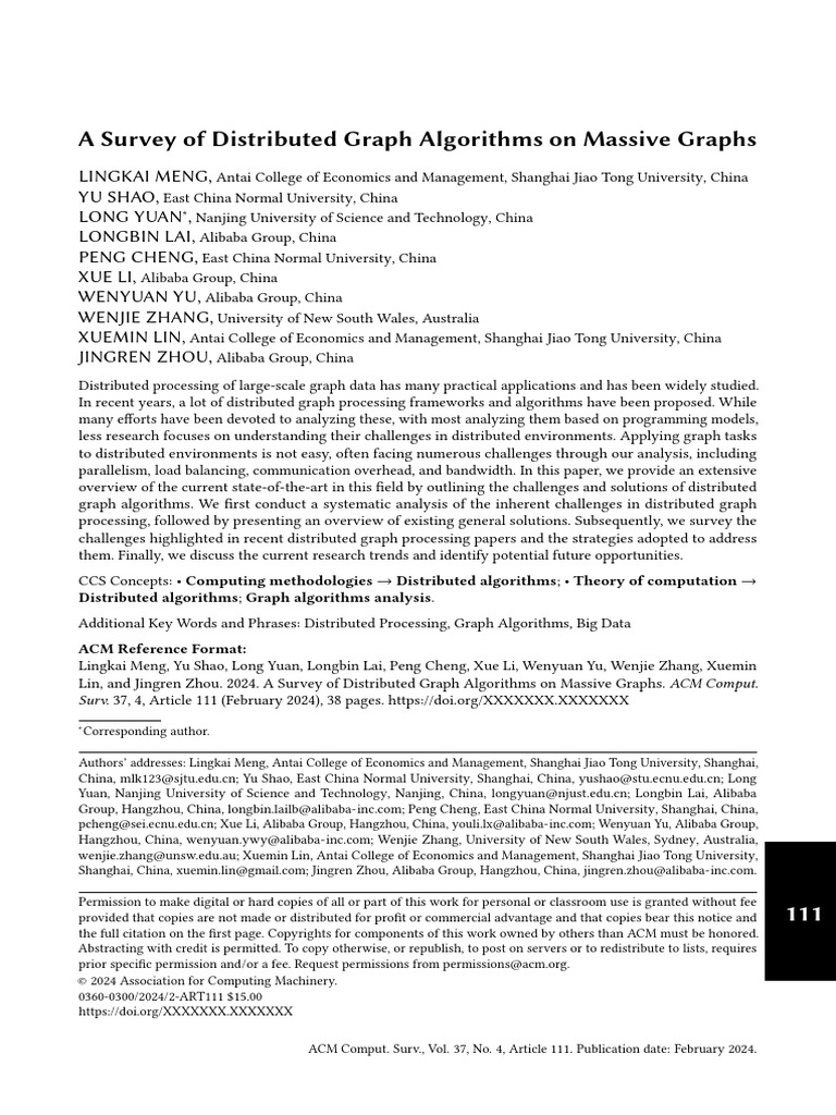 A Survey of Distributed Graph Algorithms On Massive Graphs | PDF ...
