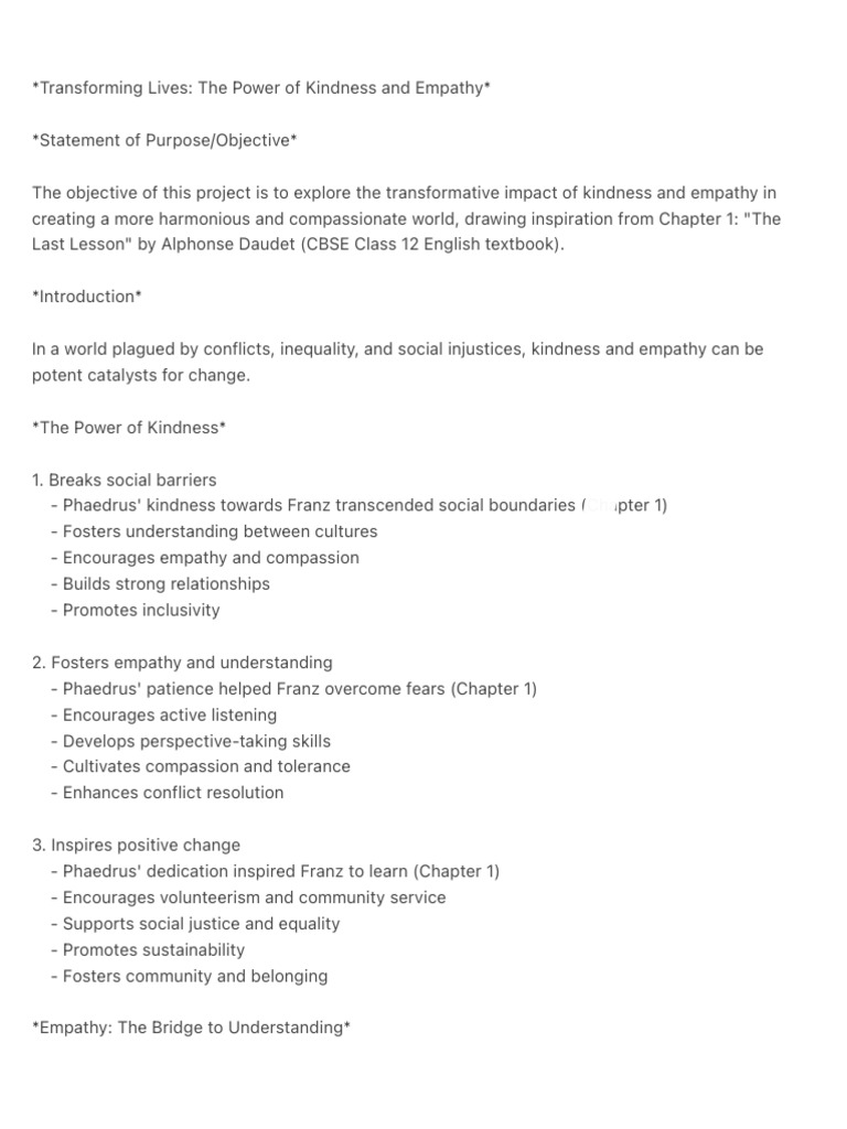 Transforming Lives the Power of Kindness and Empathy 2 | PDF ...