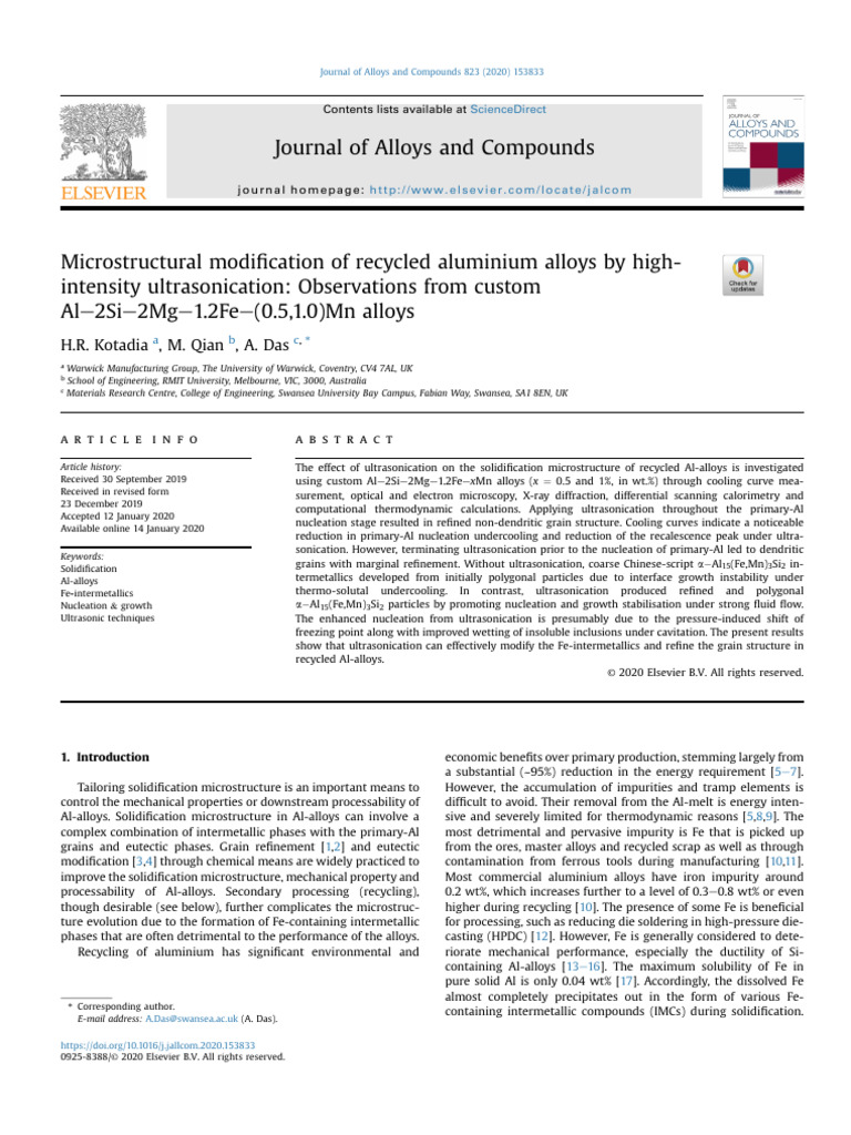 Al-80 High Intensity Ultrasonication For Microstructure Modification ...