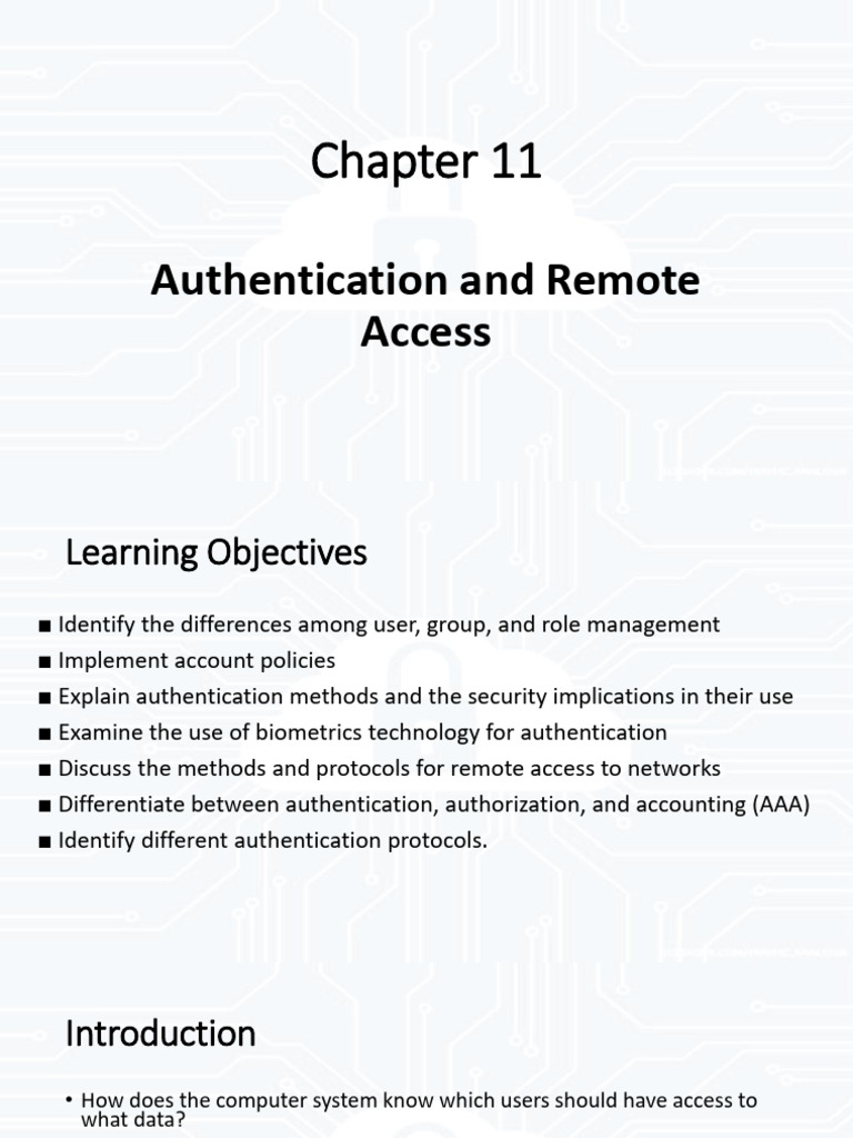 Chapter 11 Authentication and Remote Access - Students Version | PDF ...