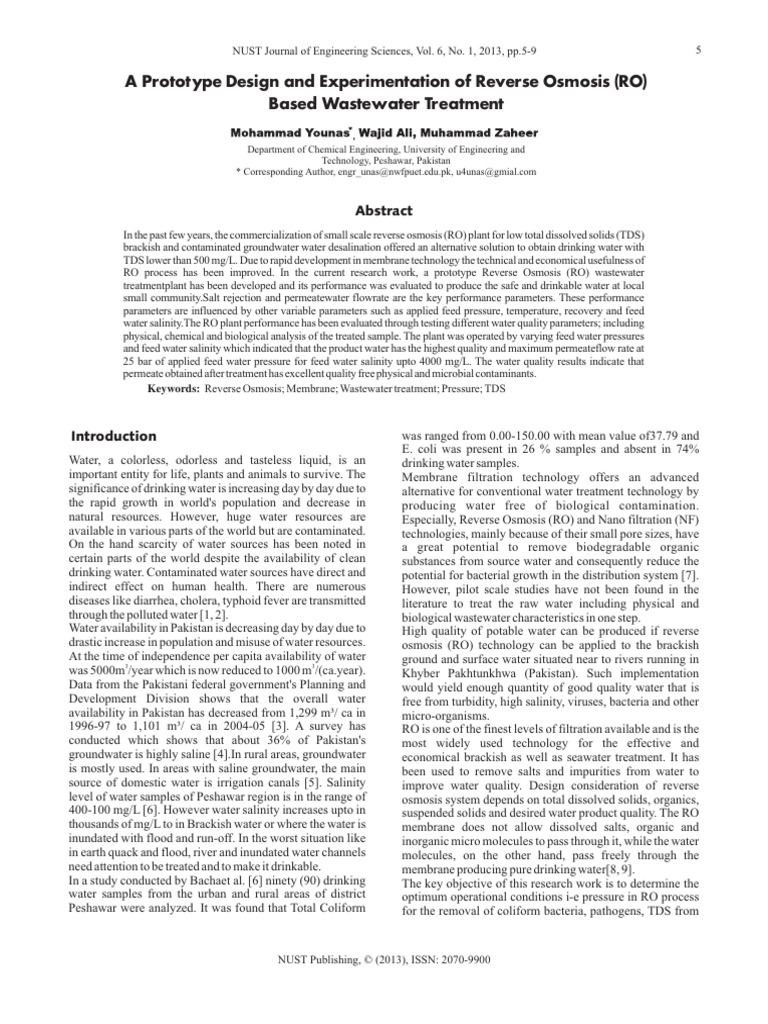 A Prototype Design and Experimentation o | PDF | Membrane | Water
