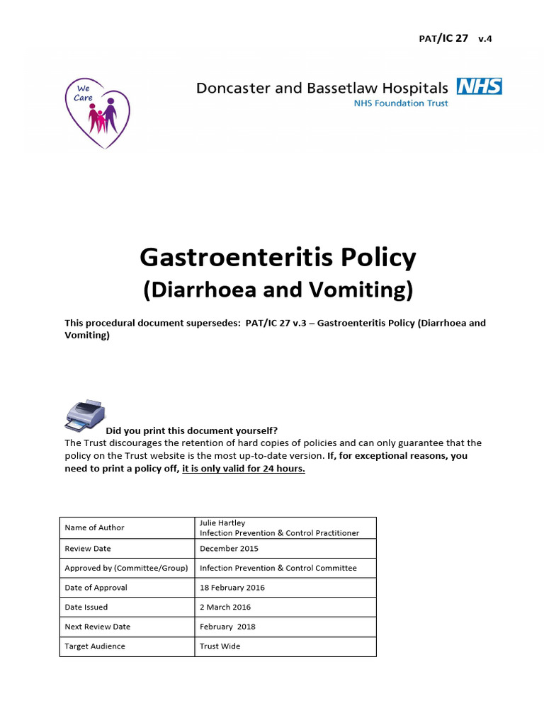Gastroenteritis Management Policy | PDF | Hand Washing | Infection