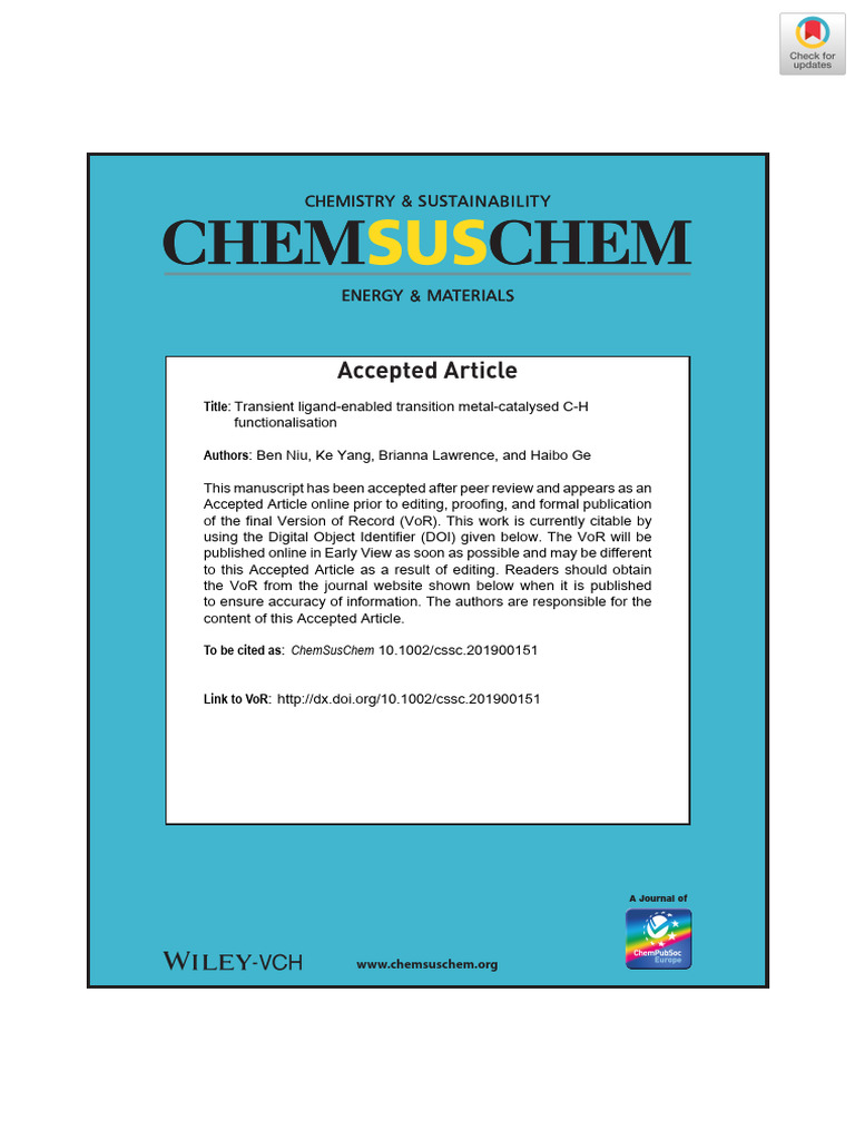 10.1002@cssc.201900151 | PDF | Chemical Reactions | Amine