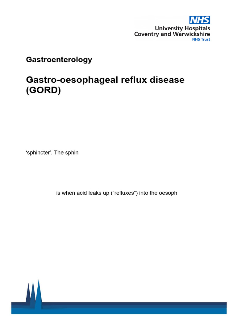 Gastro-Oesophageal Reflux Disease (GORD) | PDF | Gastroesophageal ...
