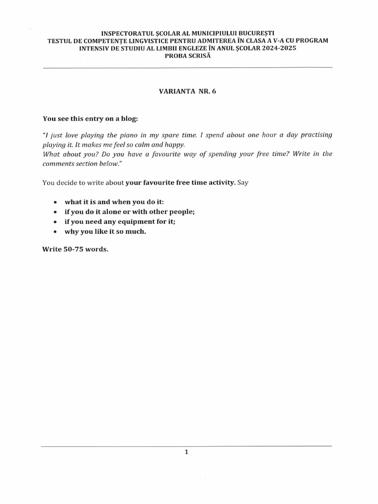 Clasa a V-a Bilingv-Proba Scrisa | PDF