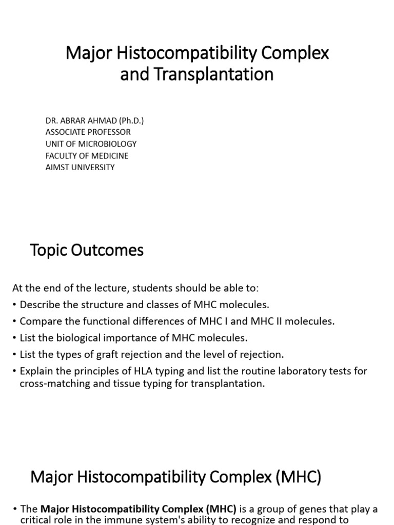 Major Histocompatibility Complex and Transplantation BY AA | PDF ...