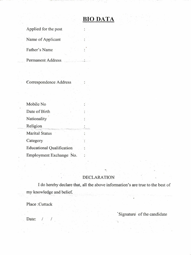 BLANK BIO DATA FORMAT | PDF