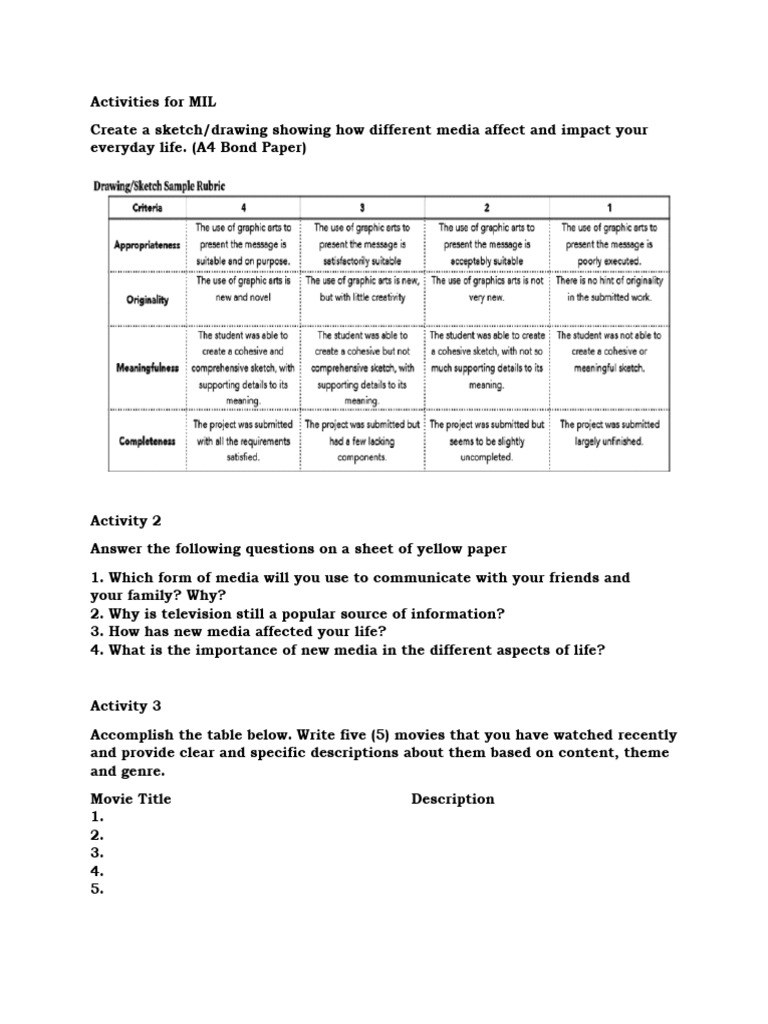 Media Impact Activities for Students | PDF