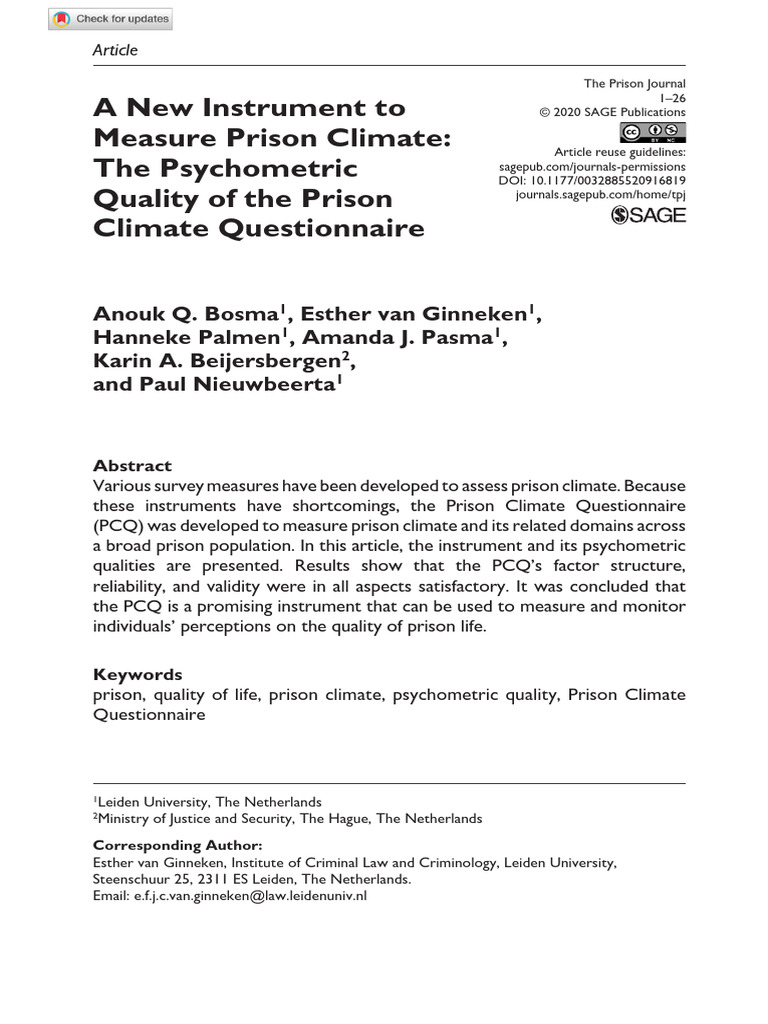 A New Instrument To Measure Prison Climate The Psy | PDF | Validity ...