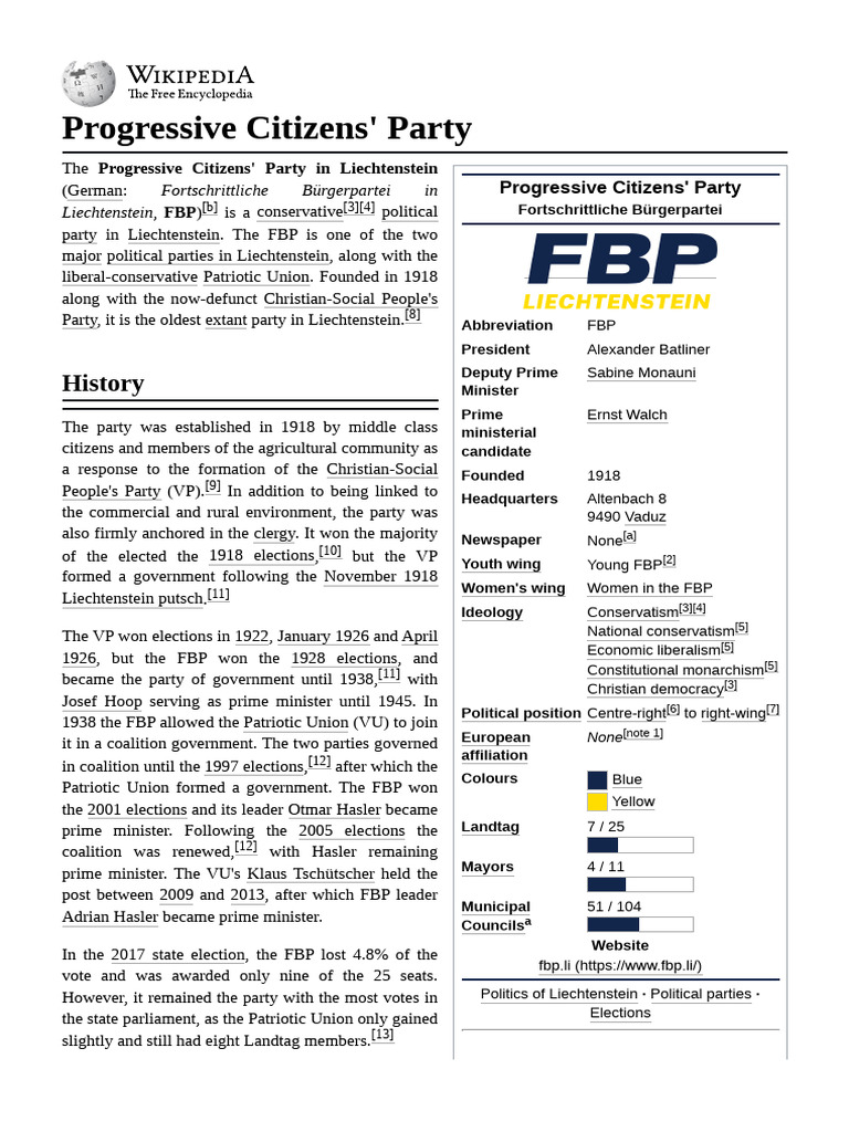 Progressive Citizens' Party of Liechtenstein | PDF | Government ...