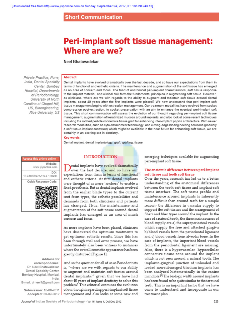 Peri-Implant Soft Tissue Management Insights | PDF | Dental Implant ...