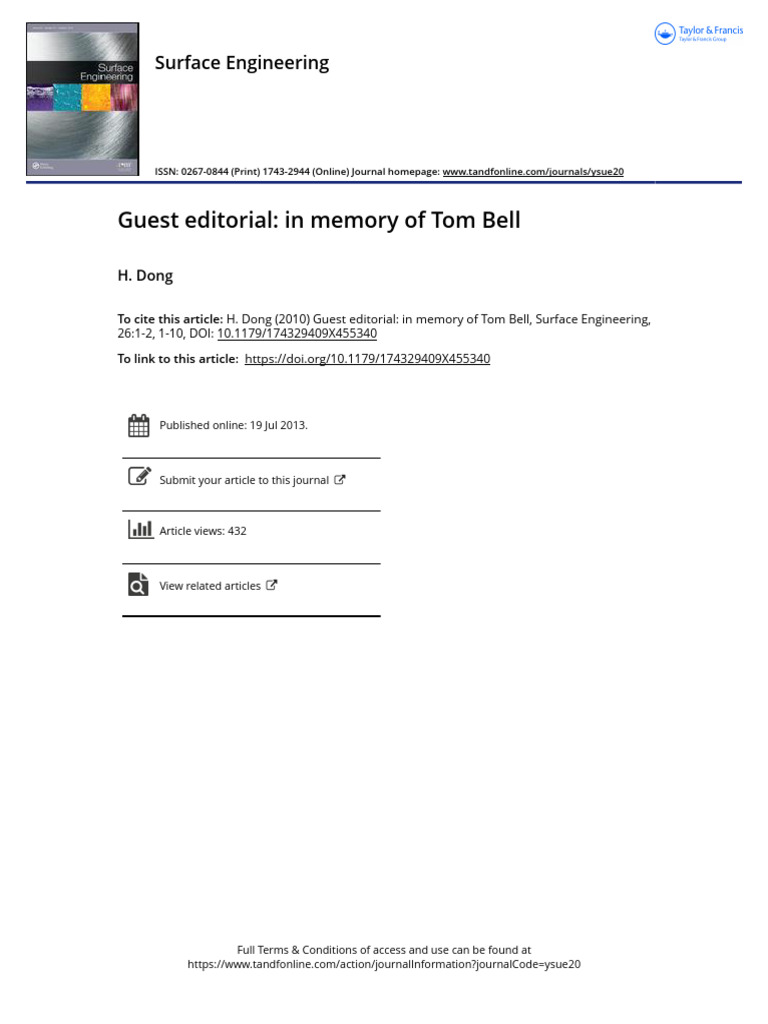 Tribute to Tom Bell in Surface Engineering | PDF | Stainless Steel ...