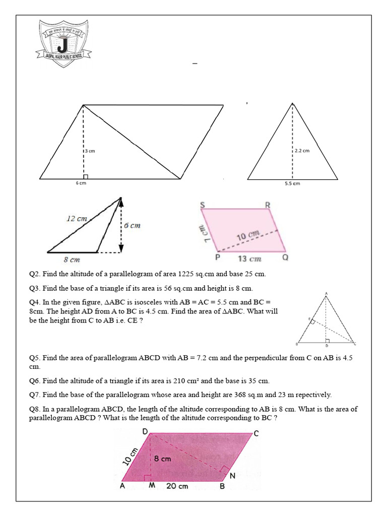 Class 7 Perimeter and Area Worksheet | PDF