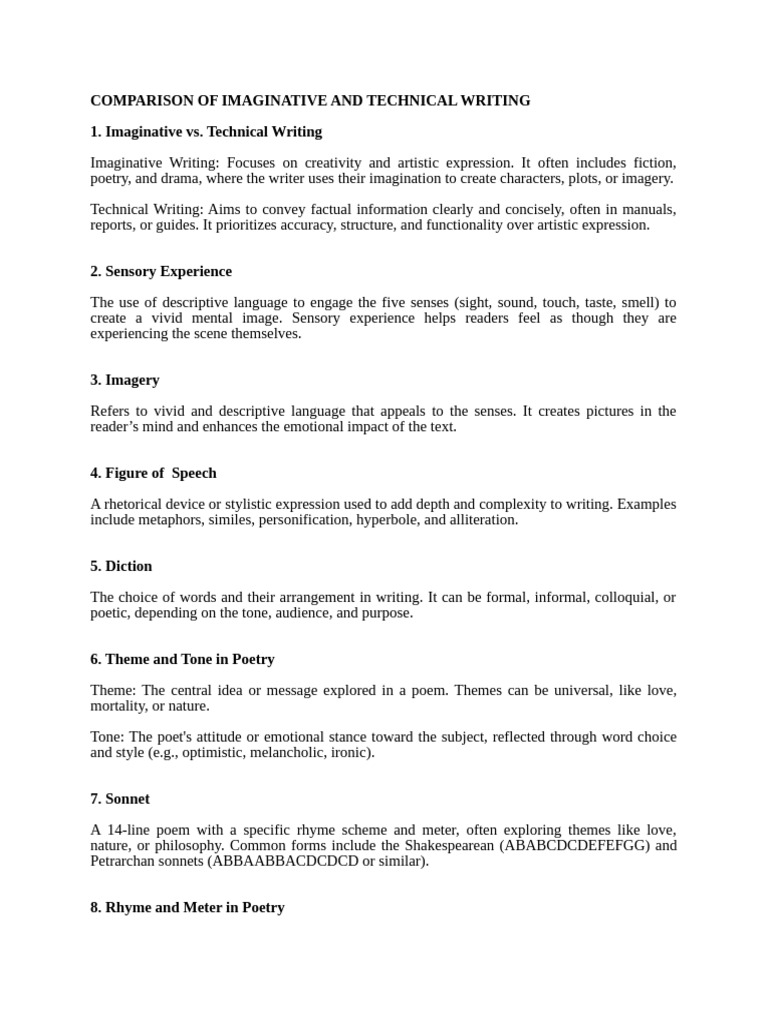 Comparison of Imaginative and Technical Writing | PDF | Poetry