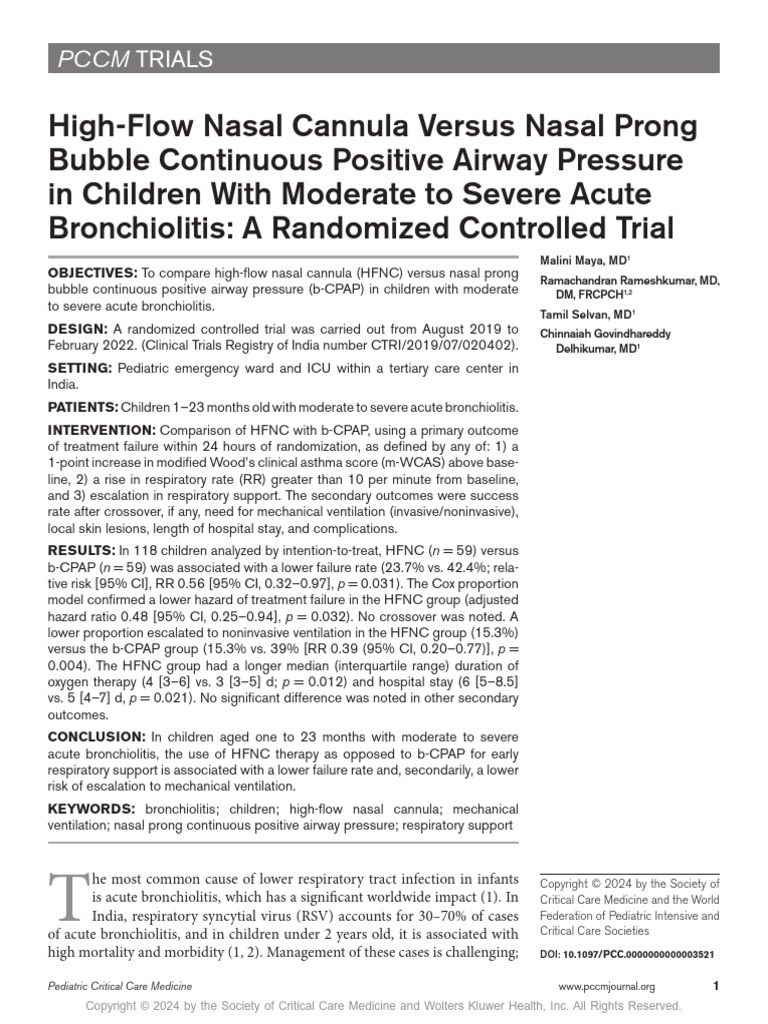 High-Flow Nasal Cannula Versus Nasal Prong Bubble Continuous Positive ...