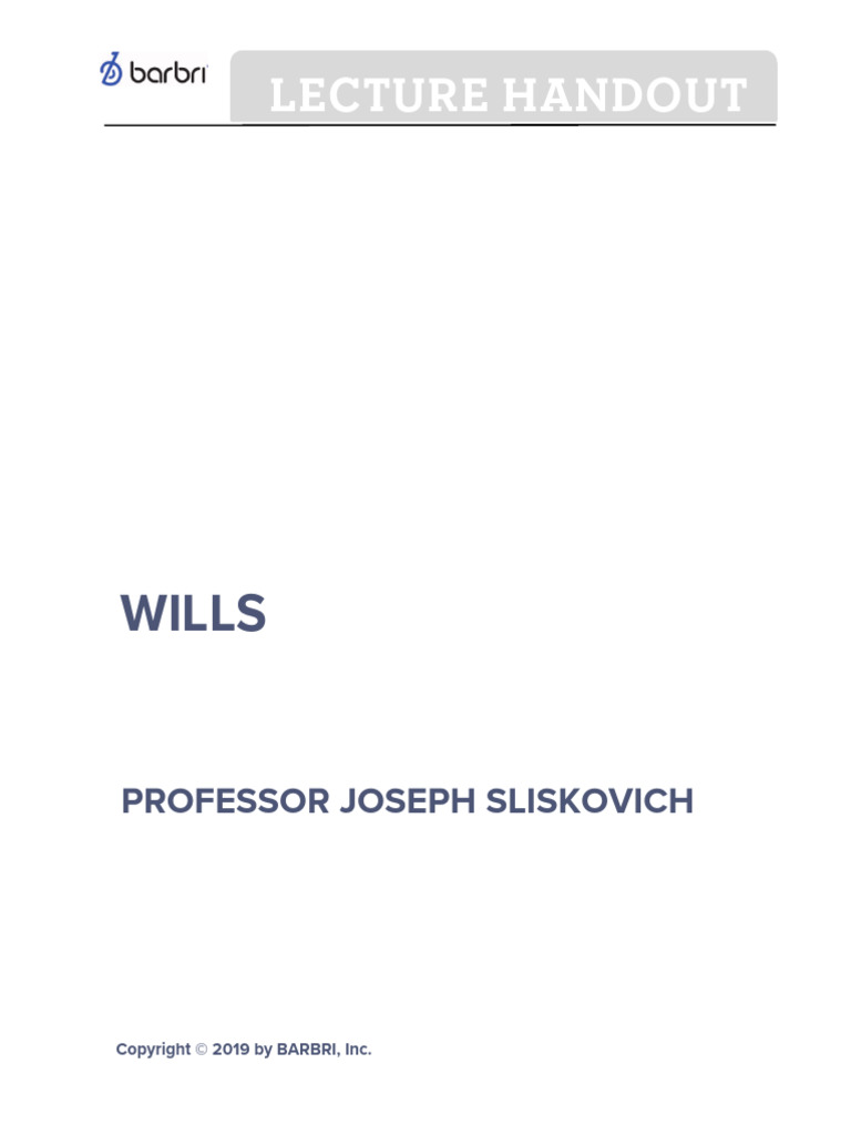 Wills Handout | PDF | Will And Testament | Probate