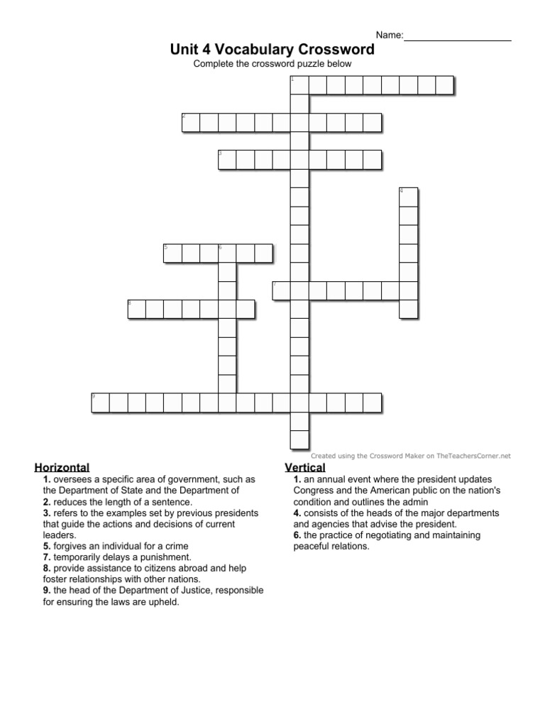 Unit 4 Vocabulary Crossword Puzzle | PDF