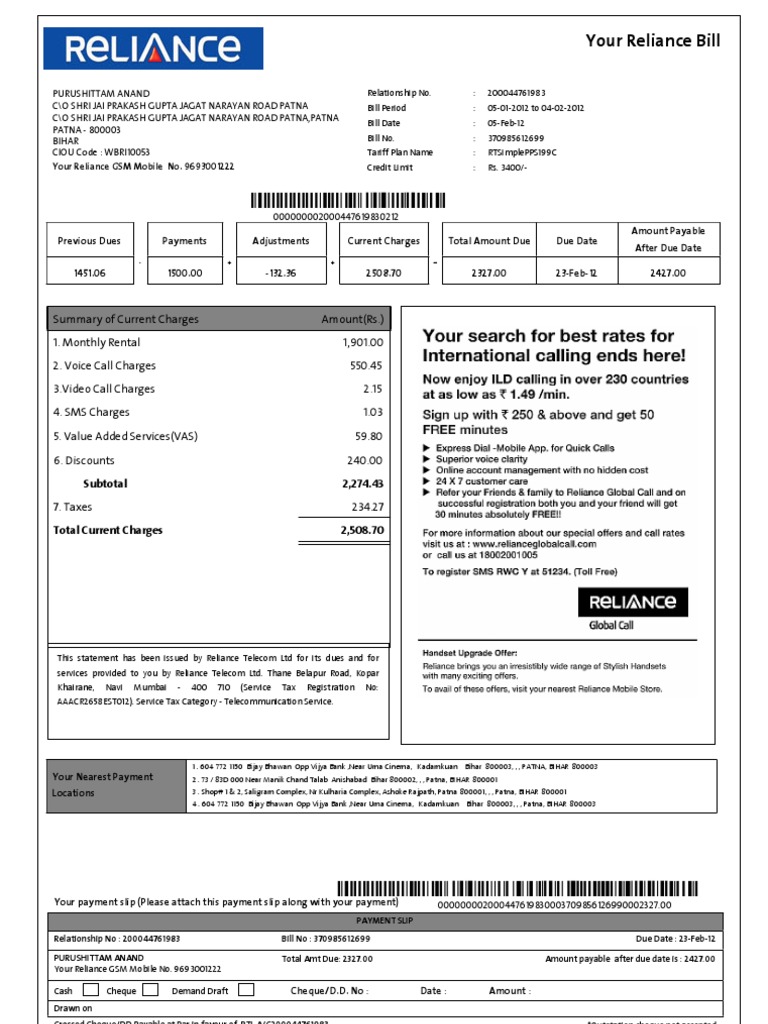 Your Reliance Bill | PDF | Roaming | Short Message Service