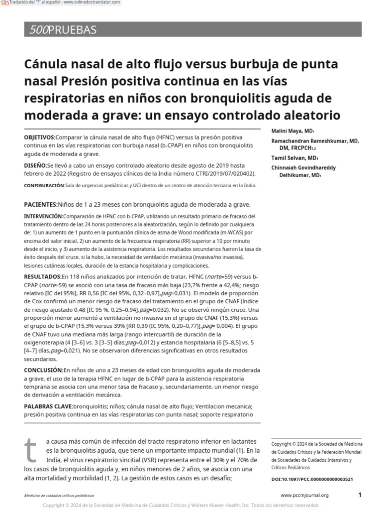 High-Flow Nasal Cannula Versus Nasal Prong Bubble Continuous Positive ...