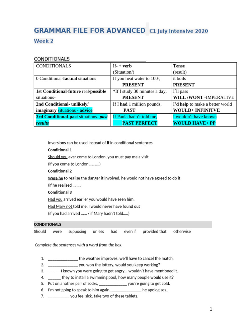 Advanced C1 Conditional Grammar Guide | PDF | Verb | Linguistic Typology
