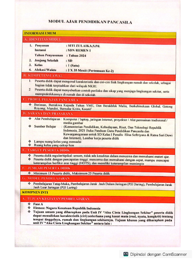 RPP Adiwiyata Kebersihan Drainase Sanitasi Kelas 1 | PDF