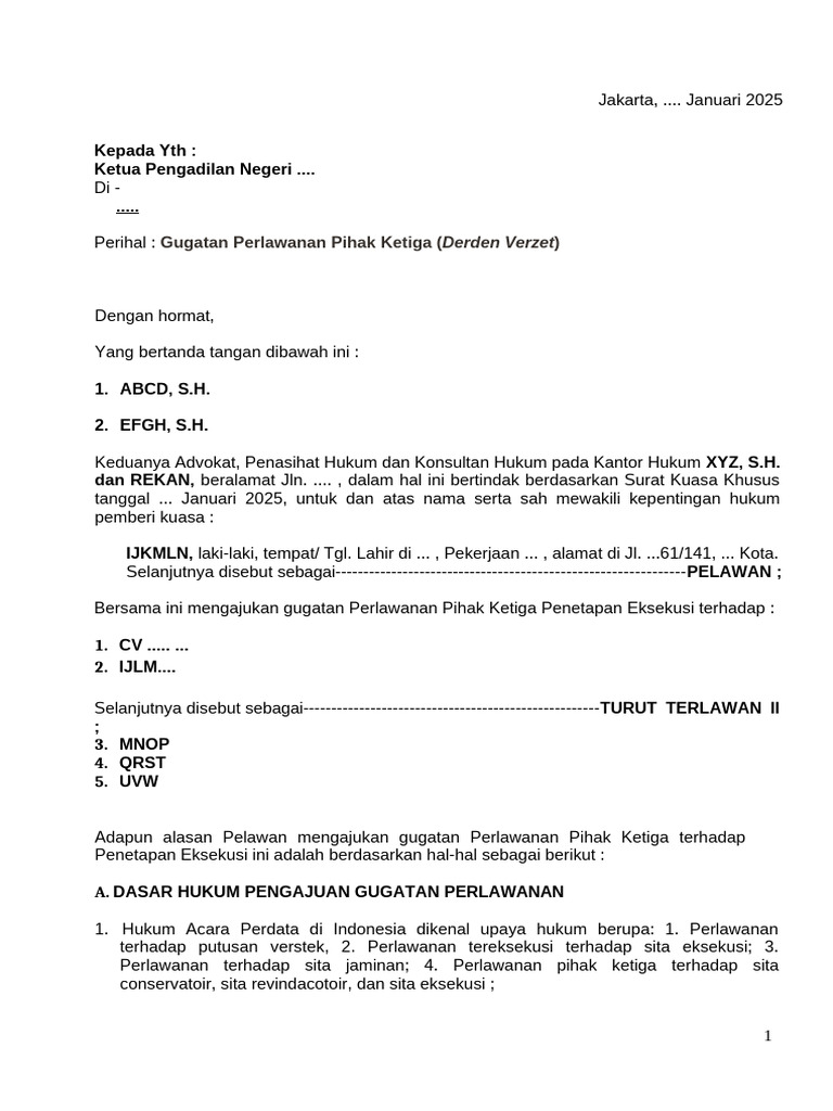 Gugatan Perlawanan Pihak Ketiga Eksekusi | PDF