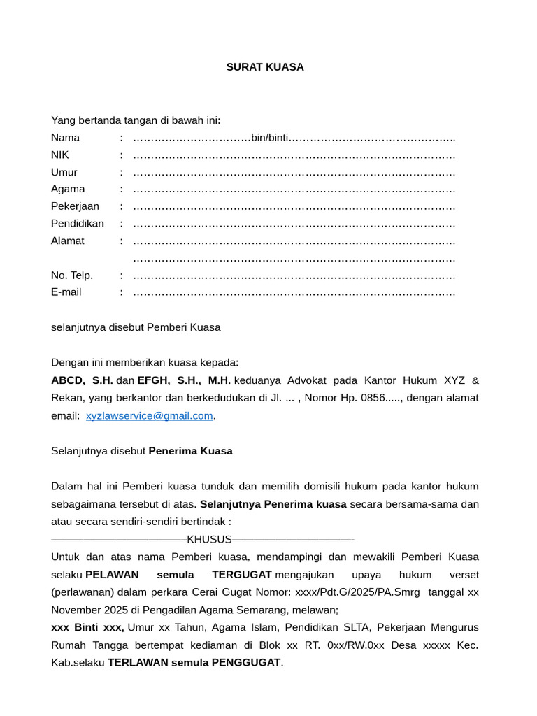 Surat Kuasa Perlawanan Eksekusi | PDF