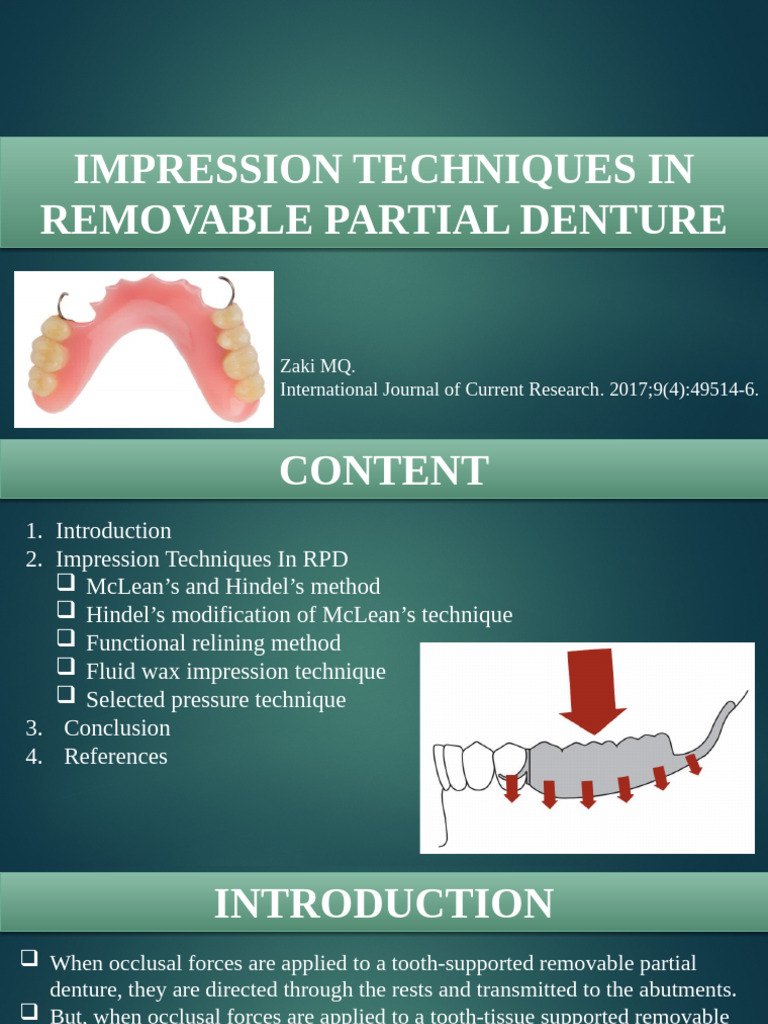 Impression Techniques in RPD | PDF | Dentures | Dentistry Branches