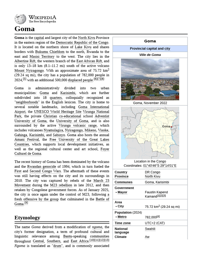 Goma: Capital of North Kivu, DRC | PDF | Democratic Republic Of The Congo