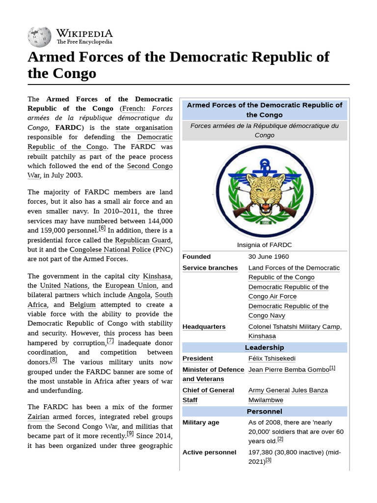Armed Forces of The Democratic Republic of The Congo | PDF | Military | Democratic Republic Of ...
