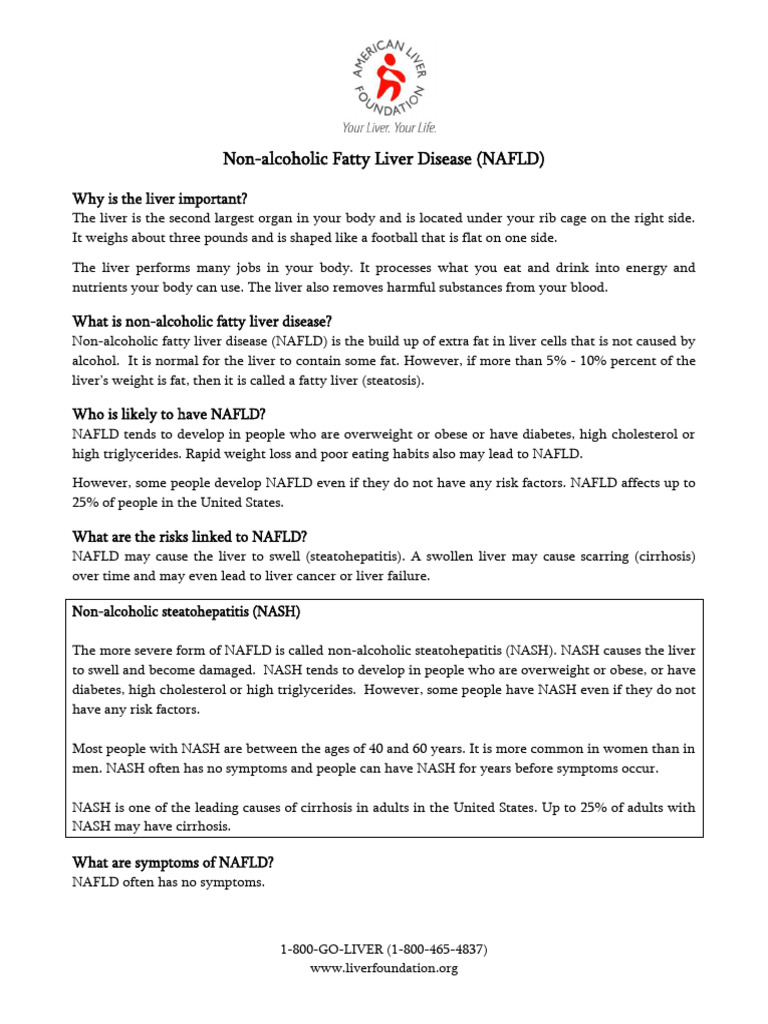 Non-Alcoholic-Fatty-Liver-Disease-NAFLD-Handout | PDF | Cirrhosis | Liver