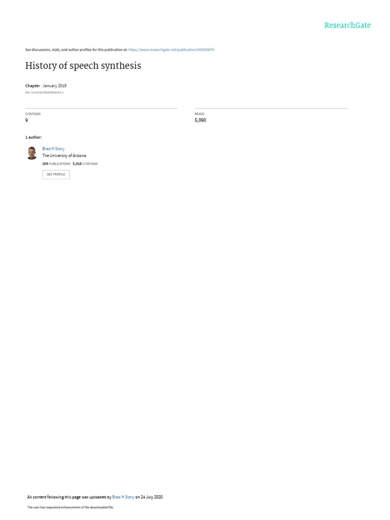 Bstory History of Speech Synthesis | PDF | Speech Synthesis | Sound