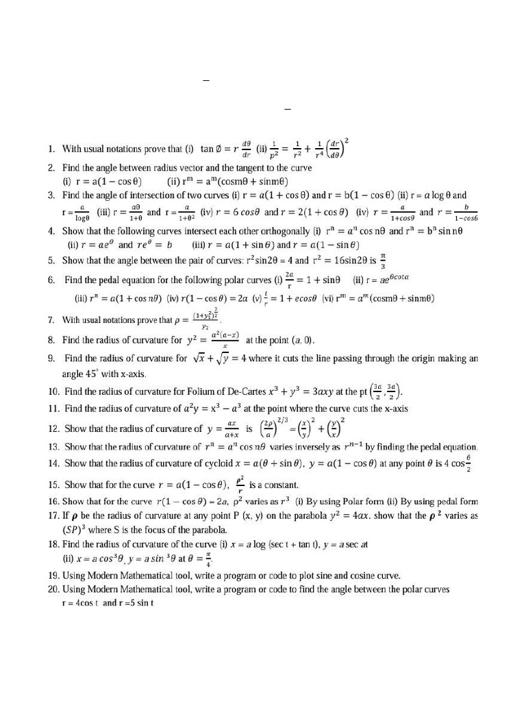 Question Bank 1st Sem BMATE101 | PDF | Integral | Area