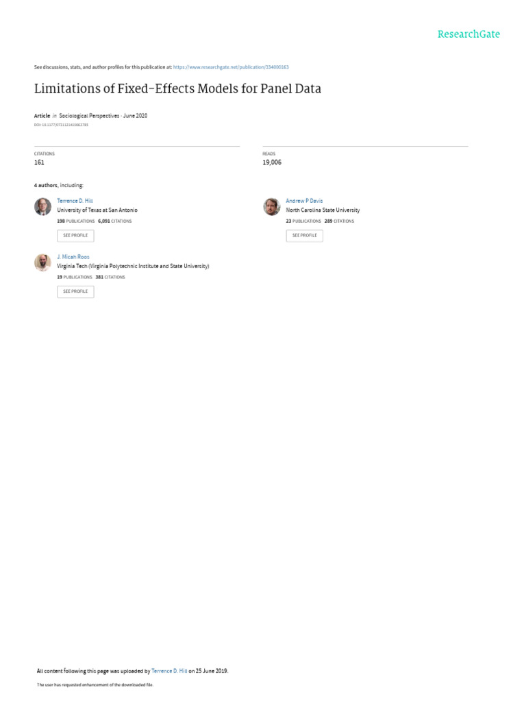 Hill Davis Roos French 2019 | PDF | Fixed Effects Model | Statistics