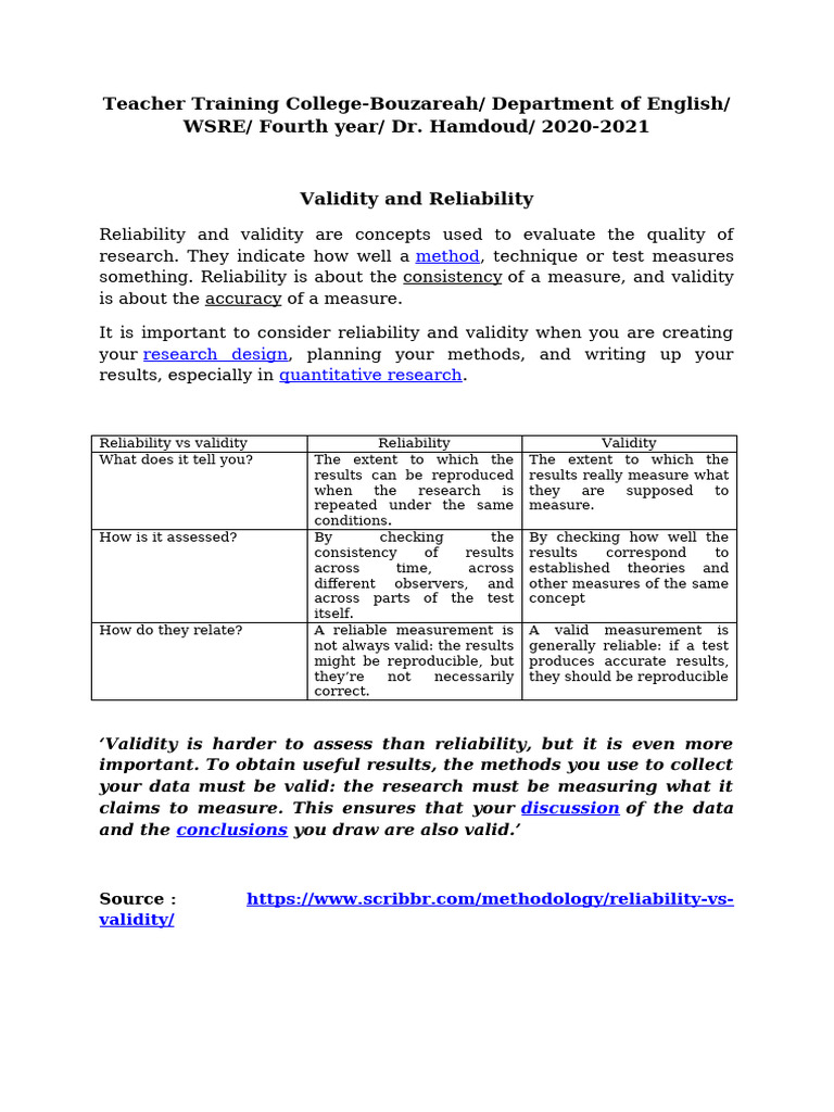 VALIDITY AND RELIABILITY | PDF